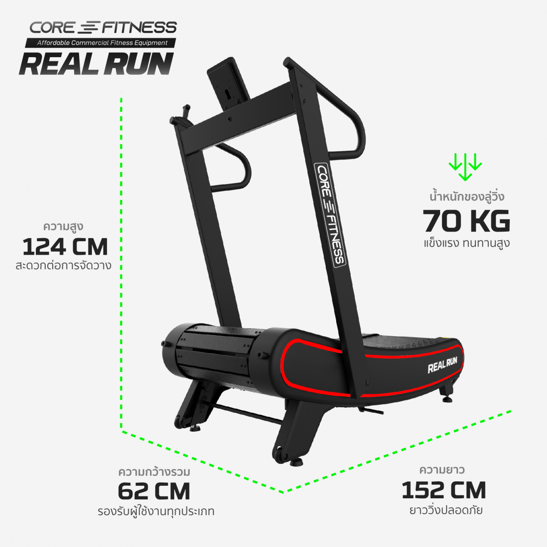 CORE-FITNESS - Real Run - Curved Treadmill ลู่วิ่งโค้ง ไม่ใช้ไฟฟ้า ...